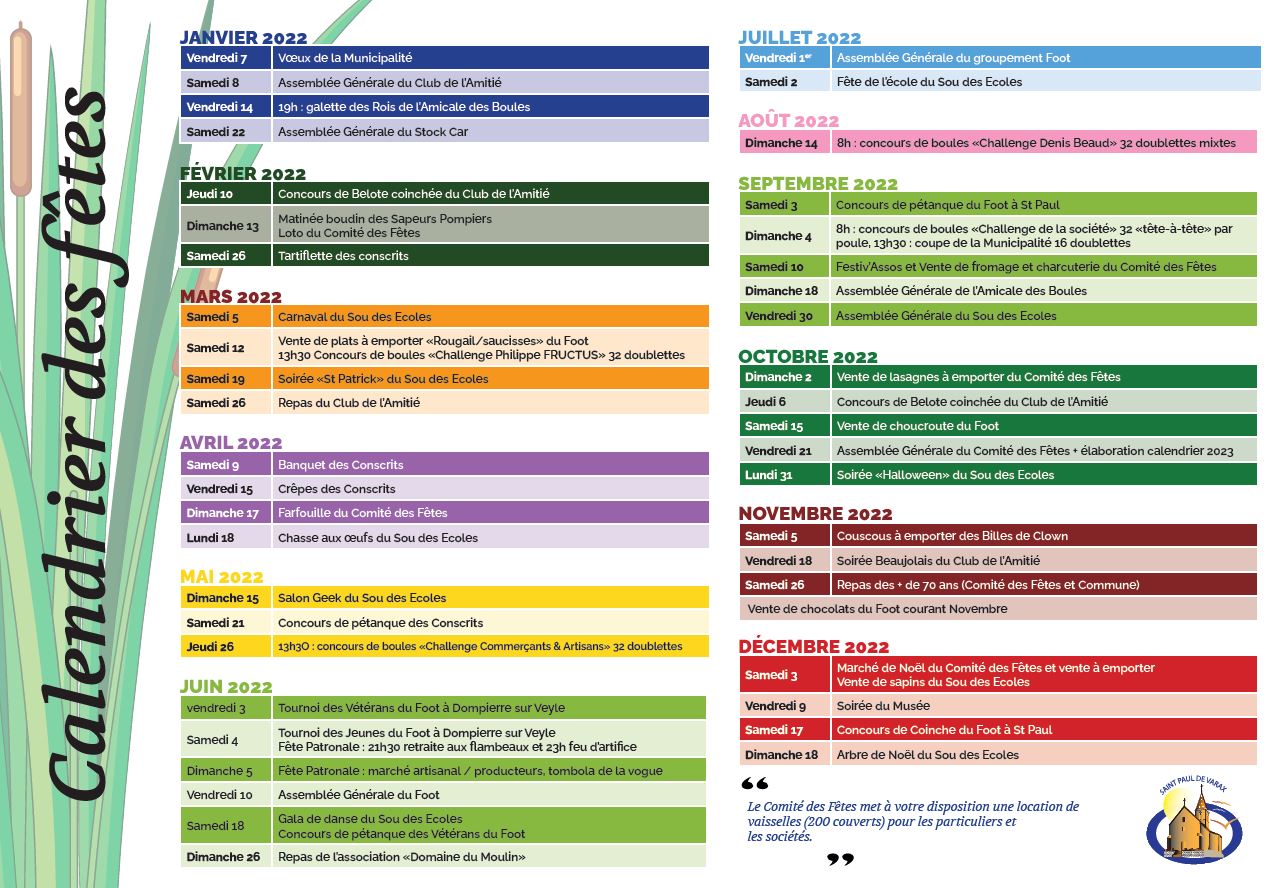 Le calendrier des fêtes - Saint-Paul-de-Varax